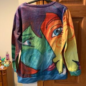 Tops | Multicolored Abstract Face Art Sweater Size Medium | Poshmark